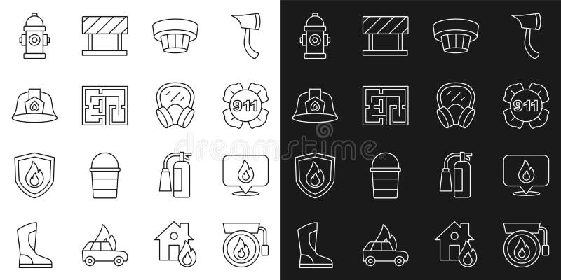 Set Line Ringing Alarm Bell, Location with Fire Flame, Emergency Call ...