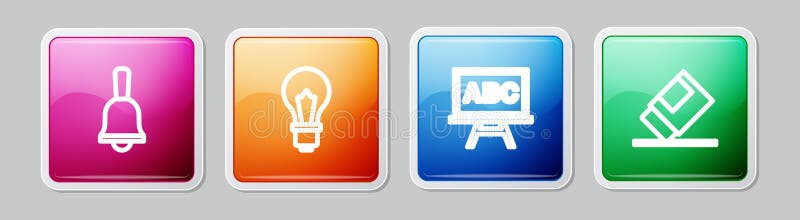 Set Line Ringing Bell, Light Bulb with Idea, Chalkboard and Eraser or ...