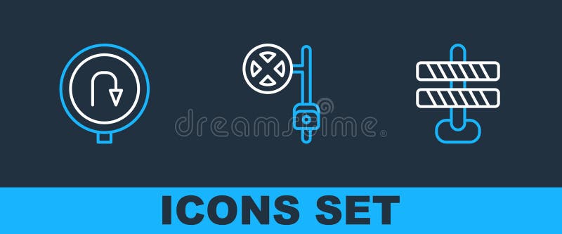 Set Line Road Barrier, Turn Back Road Sign and Stop with Camera Icon ...