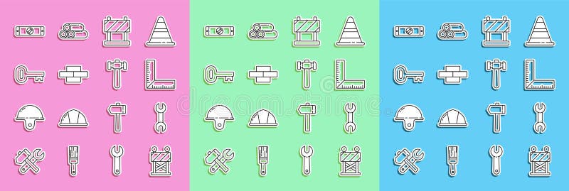 Set Line Road Barrier, Wrench Spanner, Corner Ruler, Bricks, Old Key ...