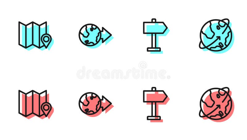 Set Line Road Traffic Sign, Folded Map with Location Marker, Location ...