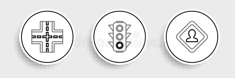 Set Line Road Traffic Sign, and Traffic Light Icon. Vector Stock ...
