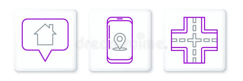 Set Line Road Traffic Sign, Map Pointer with House and Infographic of ...