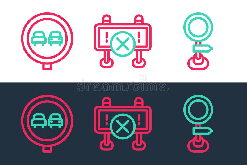 Set Line Road Traffic Sign, No Overtaking Road and Barrier Icon. Vector ...