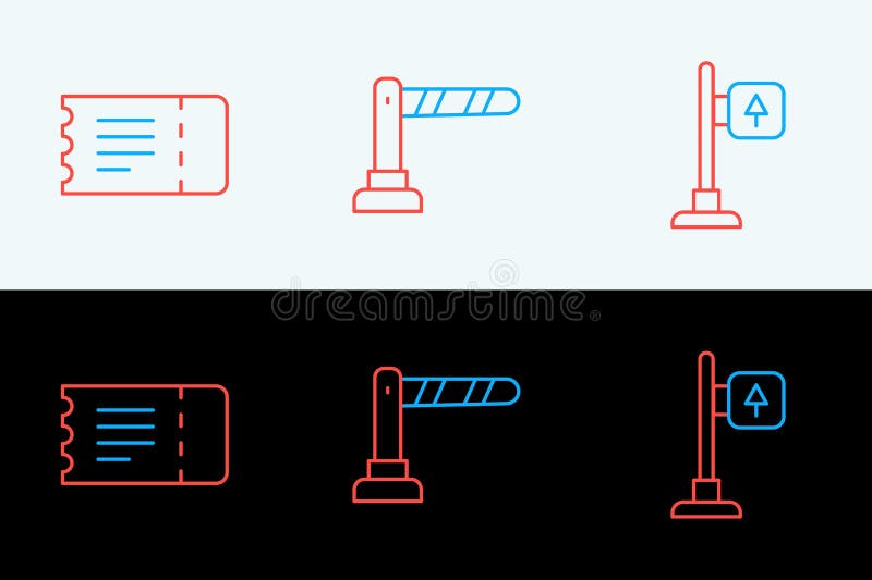 Set Line Road Traffic Signpost, Train Ticket and Railway Barrier Icon ...