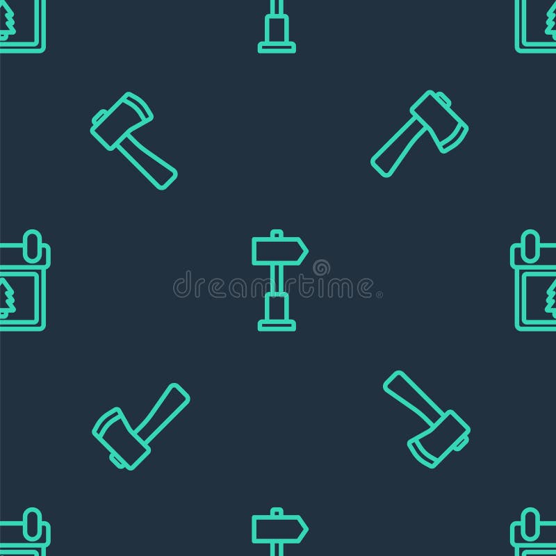 Set Line Road Traffic Signpost, Wooden Axe and Calendar with Tree on ...