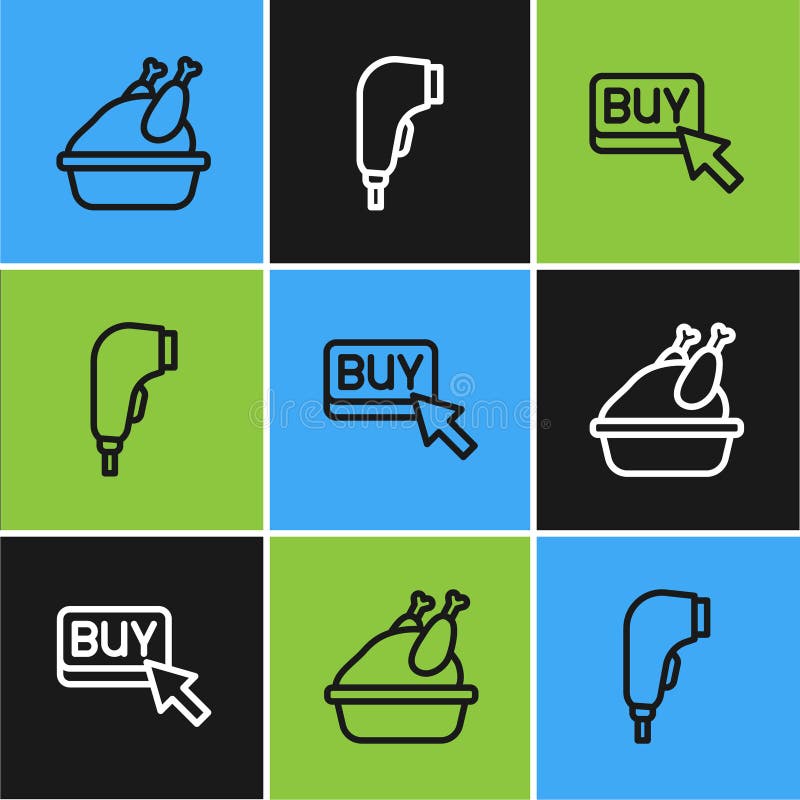 Set Line Roasted Turkey or Chicken, Buy Button and Scanner Scanning Bar ...