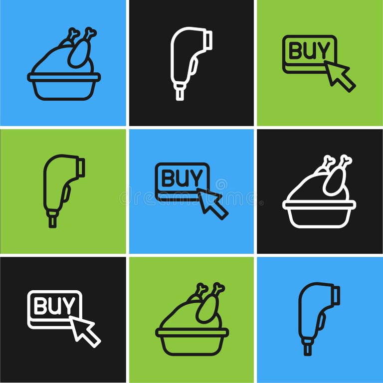 Set Line Roasted Turkey or Chicken, Buy Button and Scanner Scanning Bar ...