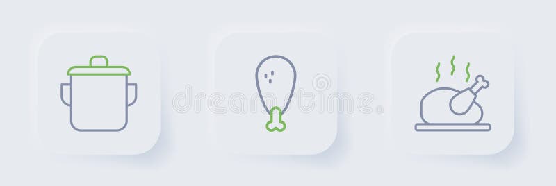 Set Line Roasted Turkey or Chicken, Chicken Leg and Cooking Pot Icon ...