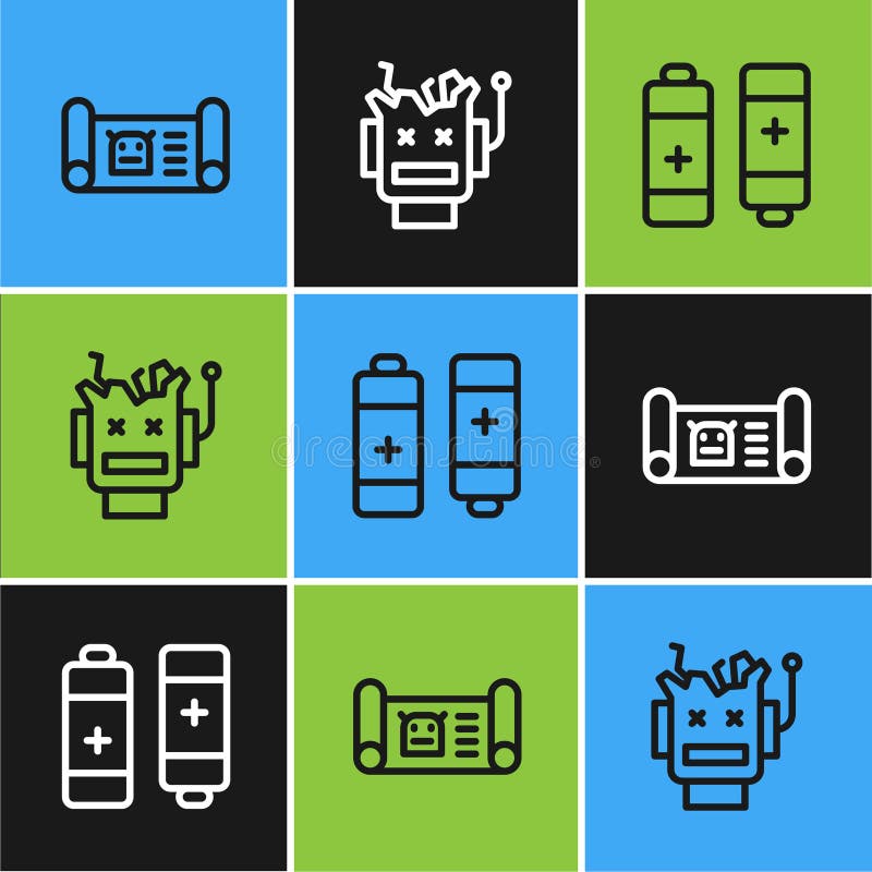 Set Line Robot Blueprint, Battery and Broken Robot Icon. Vector Stock ... Set Line Robot Blueprint, Battery and Broken Robot Icon. Vector Stock ...