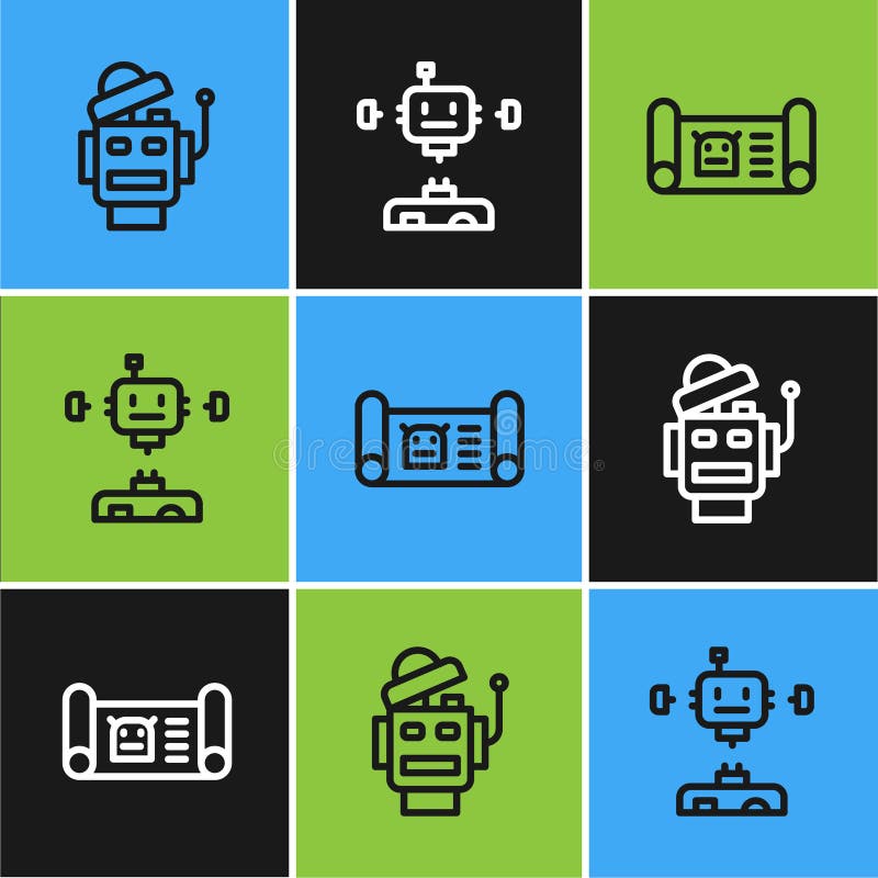 Set Line Robot, Blueprint and Disassembled Robot Icon. Vector Stock ... Set Line Robot, Blueprint and Disassembled Robot Icon. Vector Stock ...