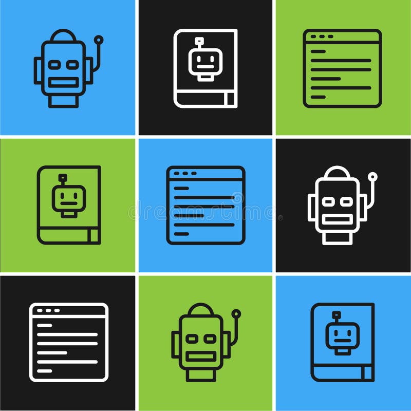 Set Line Robot, Computer Api Interface and User Manual Icon. Vector ... Set Line Robot, Computer Api Interface and User Manual Icon. Vector ...
