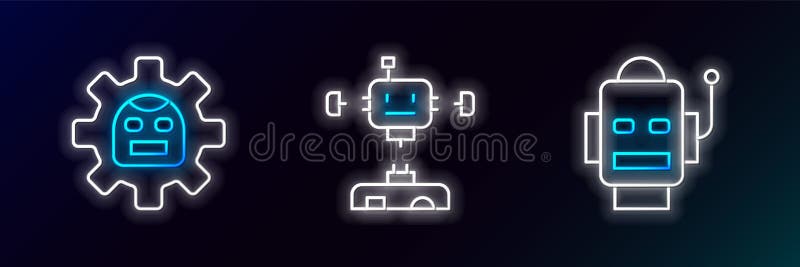 Set Line Robot, and Disassembled Robot Icon. Glowing Neon. Vector Stock ...