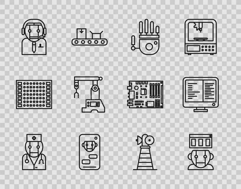 Set Line Robot Doctor, Mechanical Robot Hand, Bot, Worker, Assembly ... Set Line Robot Doctor, Mechanical Robot Hand, Bot, Worker, Assembly ...