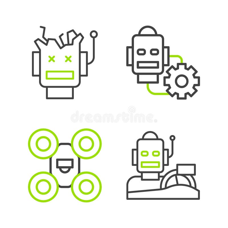 Set Line Robot Humanoid Driving a Car, Drone, Setting and Broken Robot ... Set Line Robot Humanoid Driving a Car, Drone, Setting and Broken Robot ...
