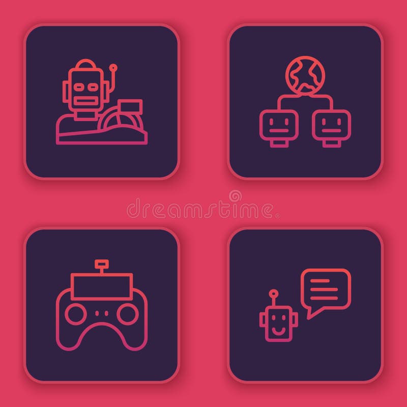 Set Line Robot Humanoid Driving a Car, Remote Control, Artificial ...