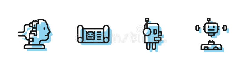 Set Line Robot, for Maintenance, Blueprint and Disassembled Robot Icon ... Set Line Robot, for Maintenance, Blueprint and Disassembled Robot Icon ...