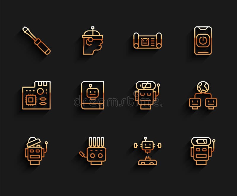 Set Line Robot, Mechanical Robot Hand, Screwdriver, Disassembled, Low ... Set Line Robot, Mechanical Robot Hand, Screwdriver, Disassembled, Low ...