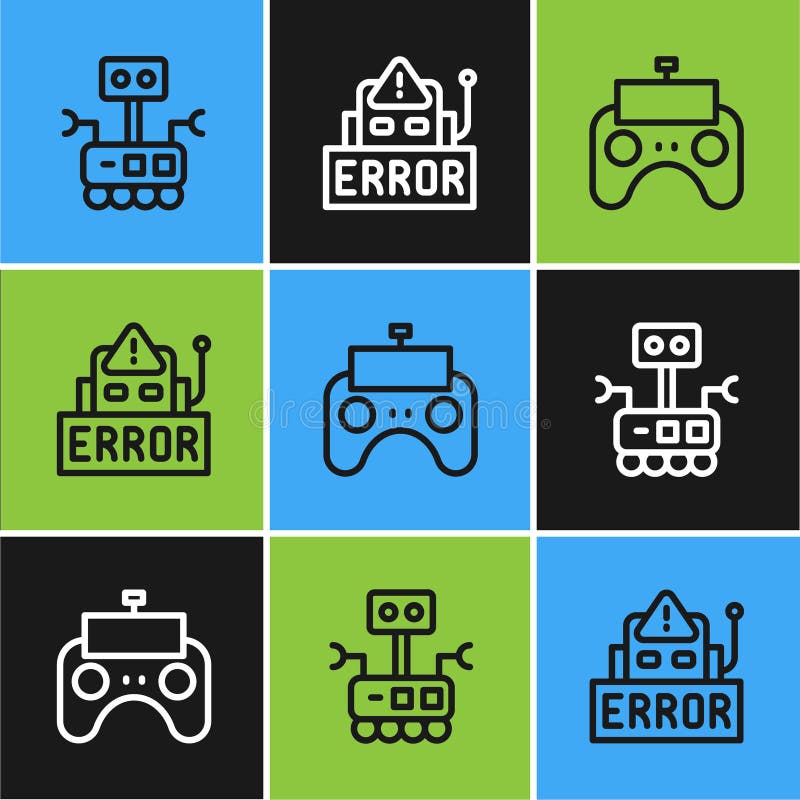 Set Line Robot, Remote Control and Error in Robot Icon. Vector Stock ...