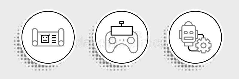 Set Line Robot Setting, Blueprint and Remote Control Icon. Vector Stock ... Set Line Robot Setting, Blueprint and Remote Control Icon. Vector Stock ...