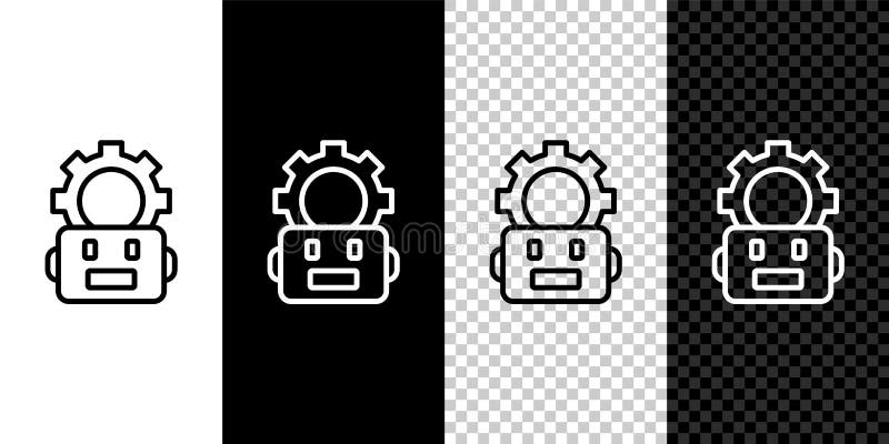 Set Line Robot Setting Icon Isolated on Black and White, Transparent ... Set Line Robot Setting Icon Isolated on Black and White, Transparent ...