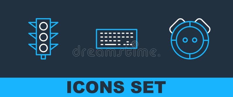 Set Line Robot Vacuum Cleaner, Traffic Light and Keyboard Icon. Vector ...