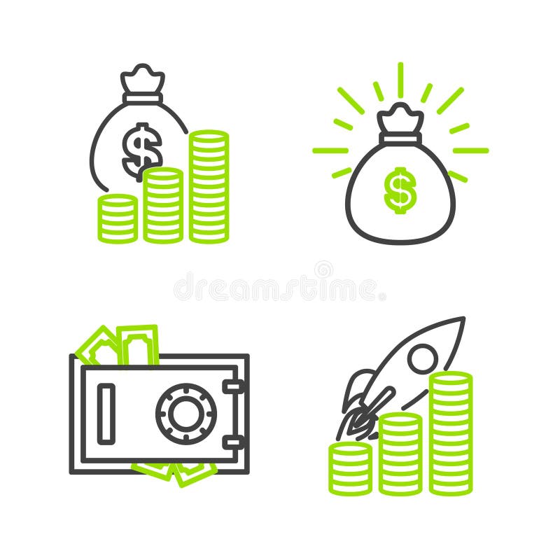 Set Line Rocket Flying Up on Coins Growth Chart, Safe and Money, Money ...