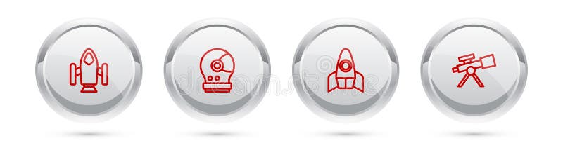 Set Line Rocket Ship, Astronaut Helmet, and Telescope. Silver Circle ...
