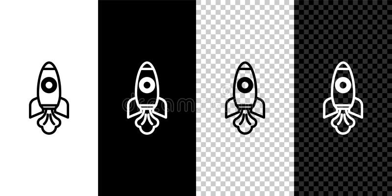 Set Line Rocket Ship Icon Isolated on Black and White, Transparent ...