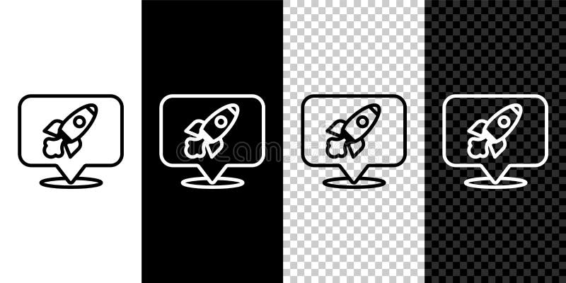 Set Line Rocket Ship Icon Isolated on Black and White, Transparent ...