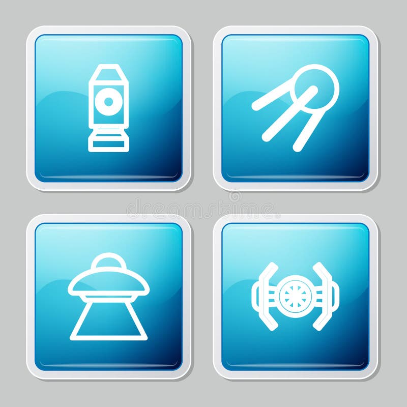 Set Line Rocket Ship, Satellite, UFO Flying Spaceship and Cosmic Icon ... Set Line Rocket Ship, Satellite, UFO Flying Spaceship and Cosmic Icon ...