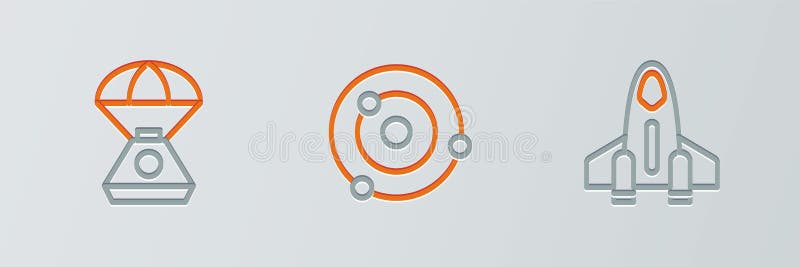 Set Line Rocket Ship, Space Capsule and Solar System Icon. Vector Stock ...