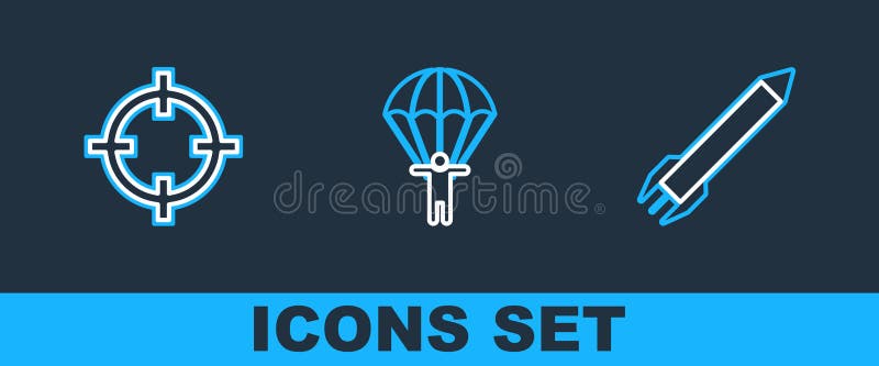 Set Line Rocket, Target Sport and Parachute Icon. Vector Stock Vector ...