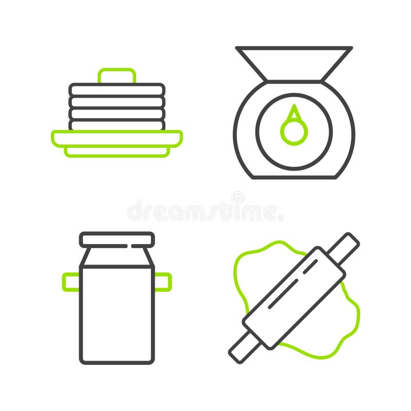 Set Line Rolling Pin on Dough, Can Container for Milk, Scales and Stack ...