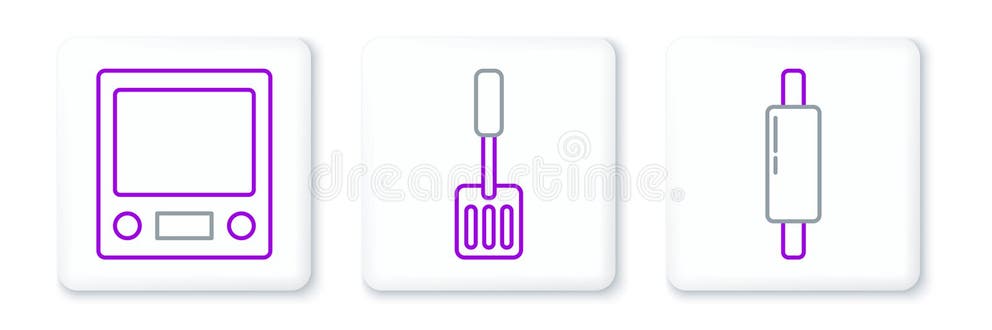 Set Line Rolling Pin, Electronic Scales and Spatula Icon. Vector Stock ...