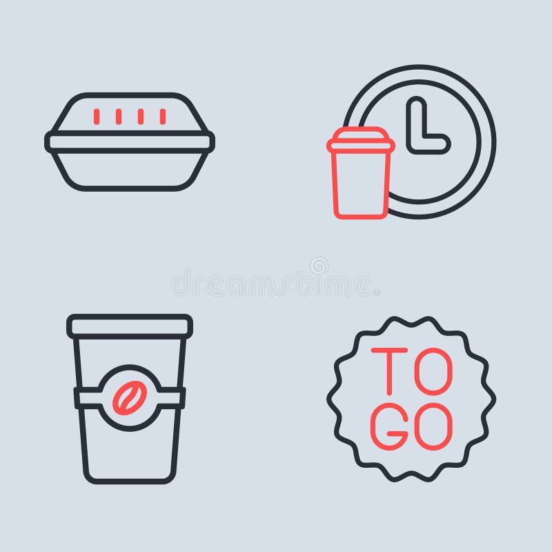Set Line Round the Clock Delivery, Coffee Cup To Go, and Lunch Box Icon ...