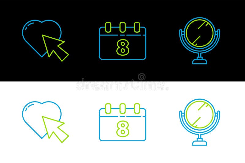 Set Line Round Makeup Mirror, Heart and Cursor Click and Calendar with ...