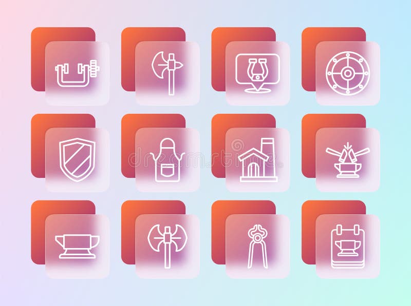 Set Line Round Shield, Medieval Poleaxe, Smithy Workshop Interior ...