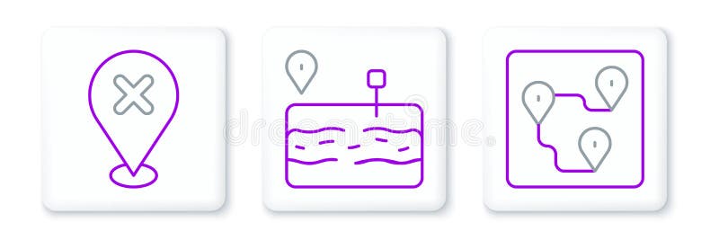 Set Line Route Location, Location with Cross Mark and Broken Road Icon ...