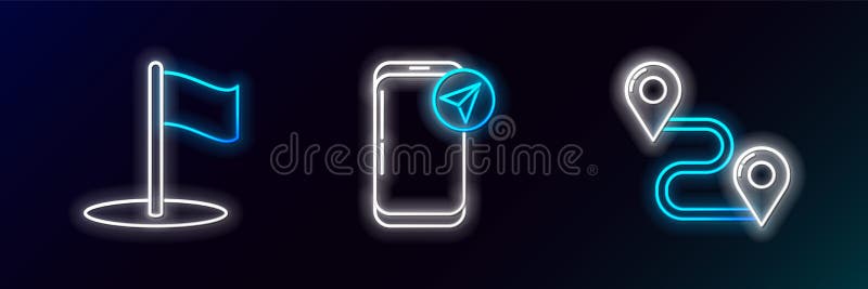 Set Line Route Location, Flag and Infographic of City Map Navigation ...