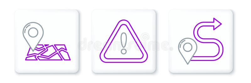Set Line Route Location, Folded Map with Marker and Exclamation in ...