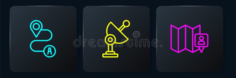 Set Line Route Location, Folded Map with Marker and Radar. Black Square ...