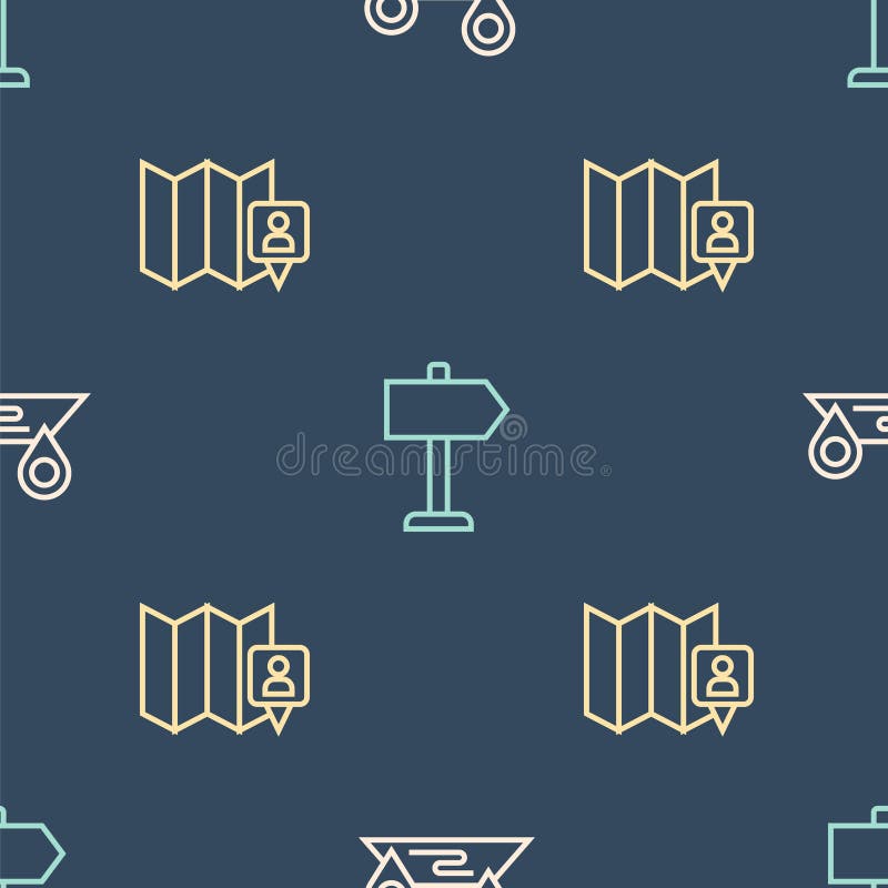 Set Line Route Location, Folded Map with Marker and Road Traffic Sign ...