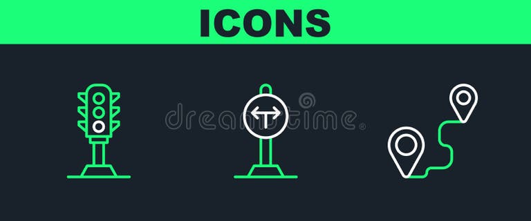 Set Line Route Location, Traffic Light and Fork in the Road Icon ...