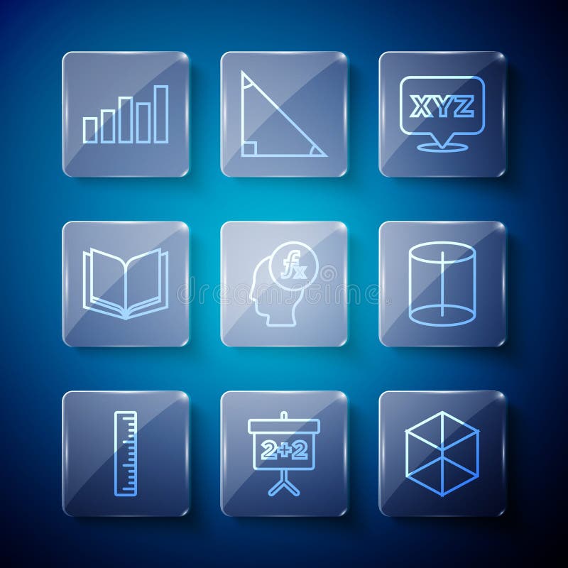 Set Line Ruler Chalkboard Geometric Figure Cube Xyz Coordinate