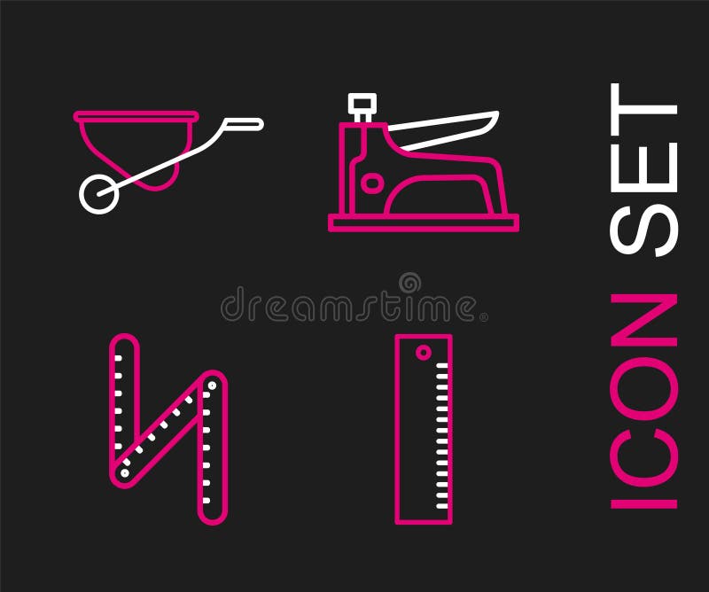 Set Line Ruler, Folding Ruler, Construction Stapler and Wheelbarrow ...