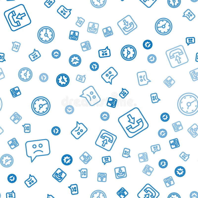 Set Line Sad Smile, Incoming Call Phone and Clock on Seamless Pattern ...