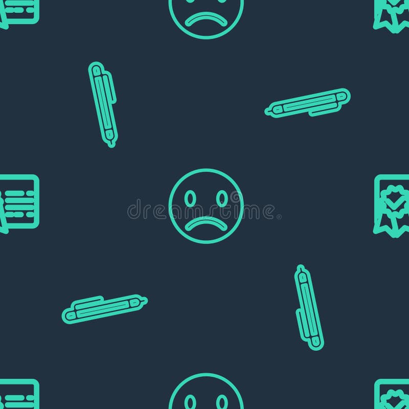 Set Line Sad Smile, Pen and Certificate Template on Seamless Pattern ...