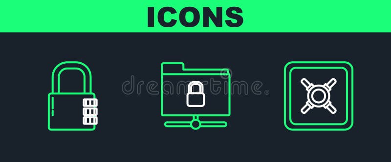 Set Line Safe, Combination Lock and FTP Folder and Icon. Vector Stock ... Set Line Safe, Combination Lock and FTP Folder and Icon. Vector Stock ...