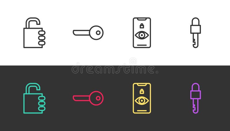 Set Line Safe Combination Lock, Key, Eye Scan and Locked Key on Black ... Set Line Safe Combination Lock, Key, Eye Scan and Locked Key on Black ...